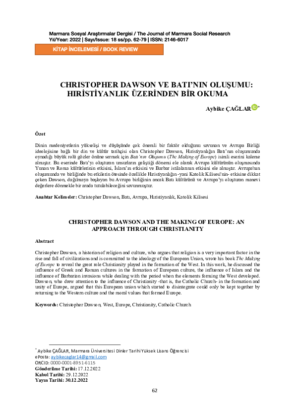 (PDF) Christopher Dawson and The Making of Europe: An Approach Through ...