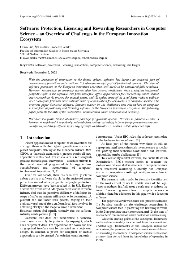 (PDF) Software: Protection, Licensing and Rewarding Researchers in Computer Science – An ...