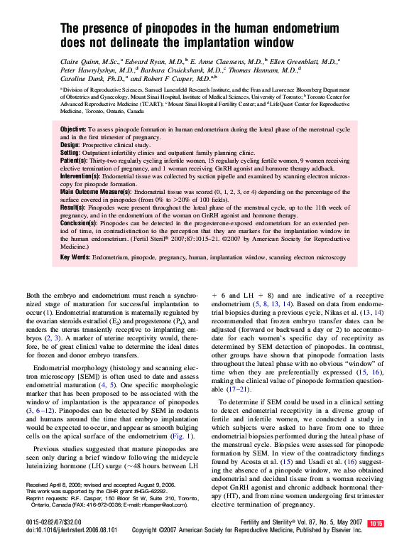 (PDF) The presence of pinopodes in the human endometrium does not ...