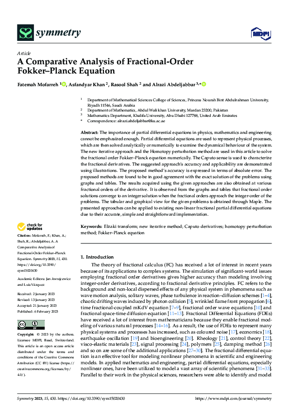 Pdf A Comparative Analysis Of Fractional Order Fokker Planck Equation