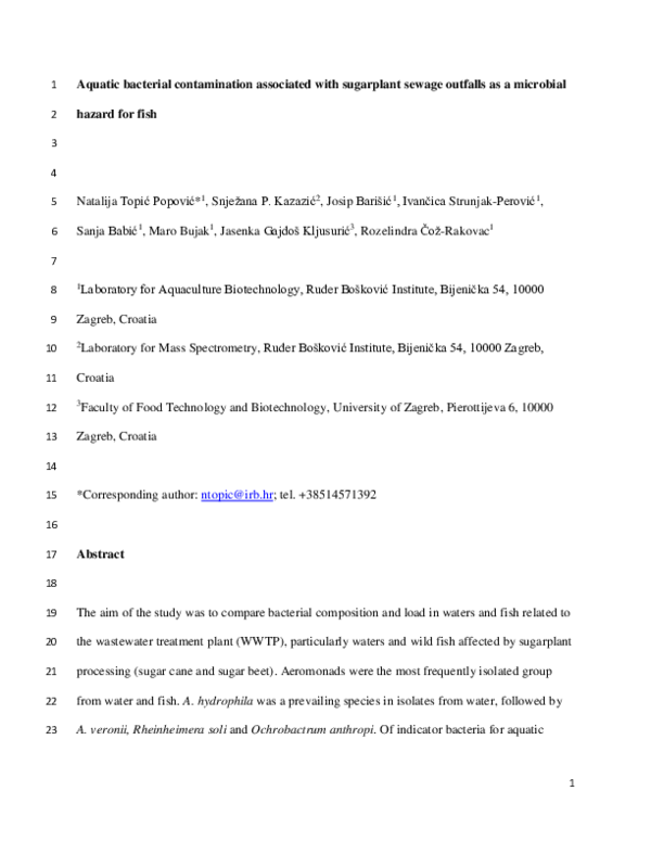 (PDF) Aquatic bacterial contamination associated with sugarplant sewage ...