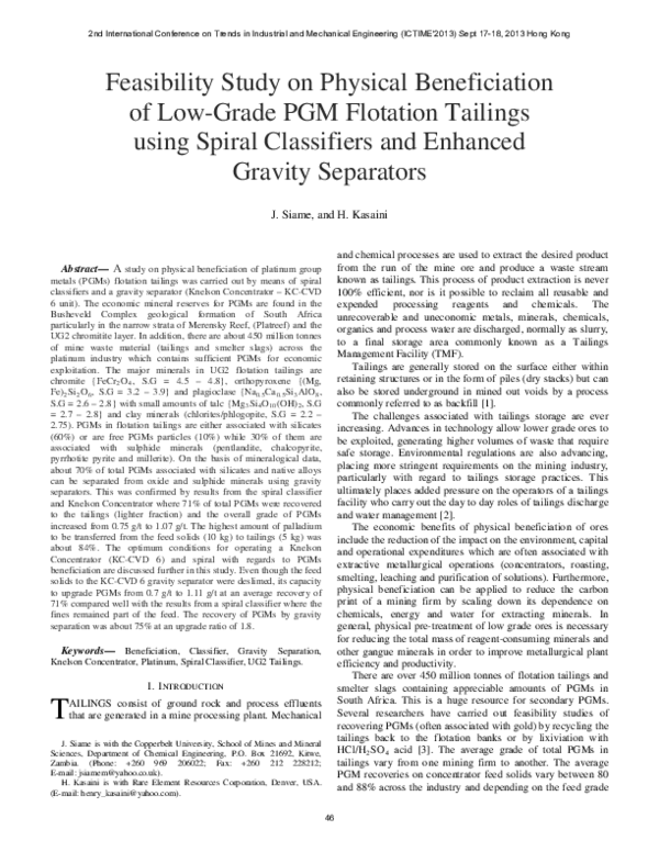 (PDF) Feasibility Study on Physical Beneficiation of Low-Grade PGM ...