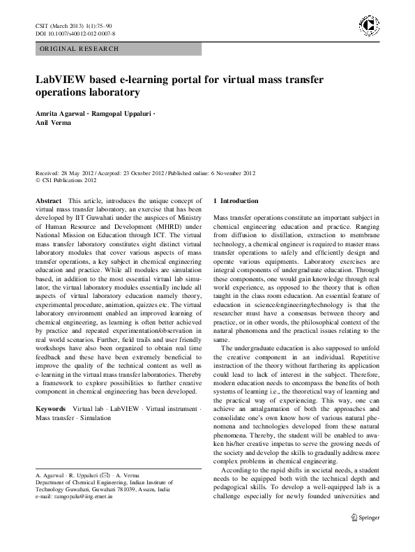 (PDF) LabVIEW based e-learning portal for virtual mass transfer operations laboratory