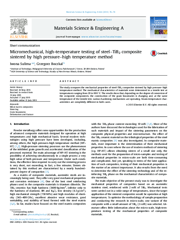 (PDF) Micromechanical, high-temperature testing of steel–TiB2 composite ...