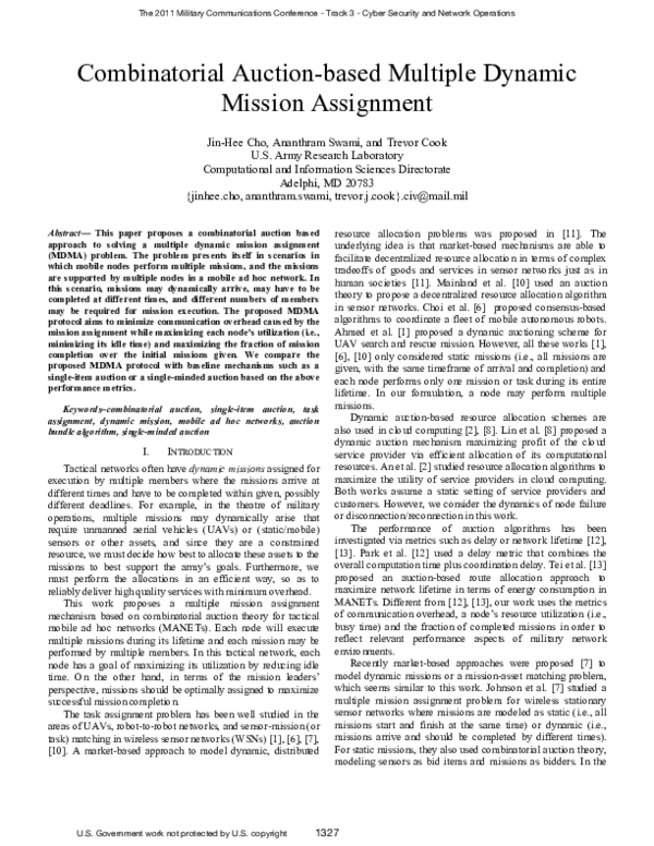 (PDF) Combinatorial auction-based multiple dynamic mission assignment