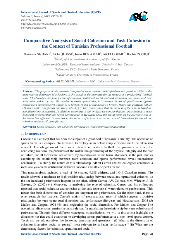 (PDF) Comparative Analysis of Social Cohesion and Task Cohesion in the ...