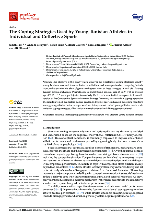 (PDF) The Coping Strategies Used by Young Tunisian Athletes in ...