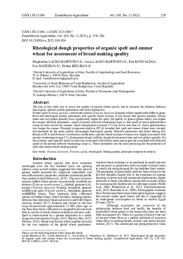 (PDF) Rheological dough properties of organic spelt and emmer wheat for assessment of bread ...