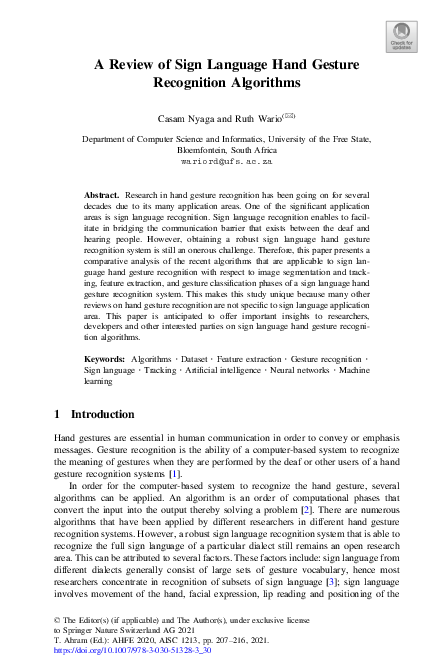 (PDF) A Review of Sign Language Hand Gesture Recognition Algorithms