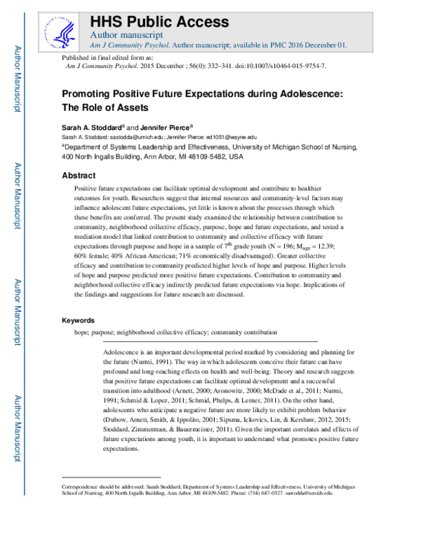(PDF) Promoting Positive Future Expectations During Adolescence: The ...