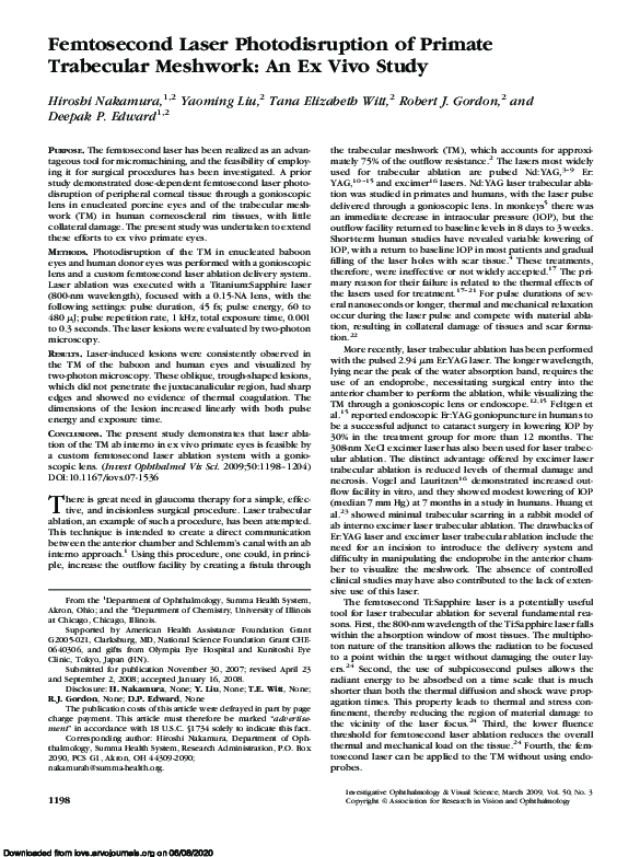 (PDF) Femtosecond Laser Photodisruption of Primate Trabecular Meshwork ...
