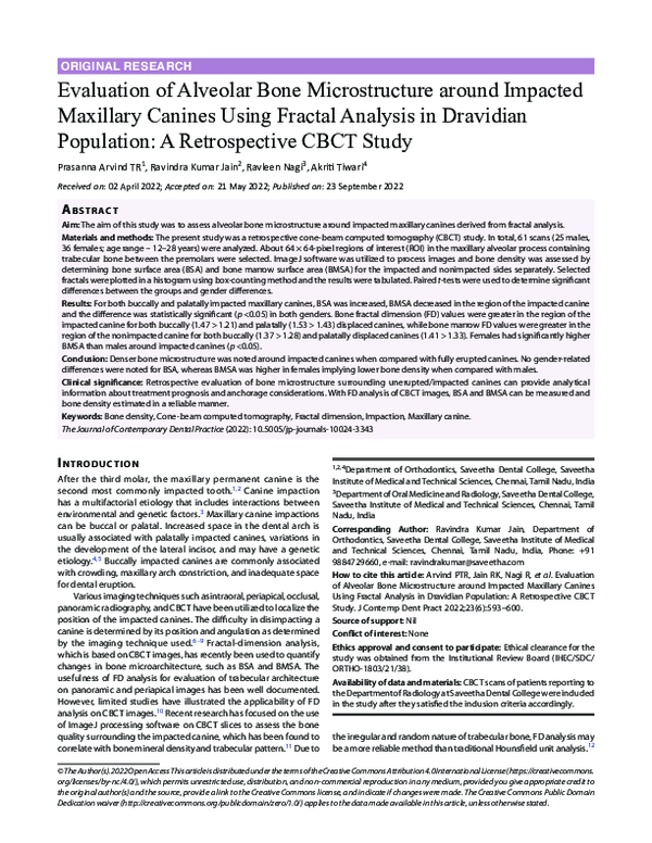 (PDF) Evaluation of Alveolar Bone Microstructure around Impacted Maxillary Canines Using Fractal ...