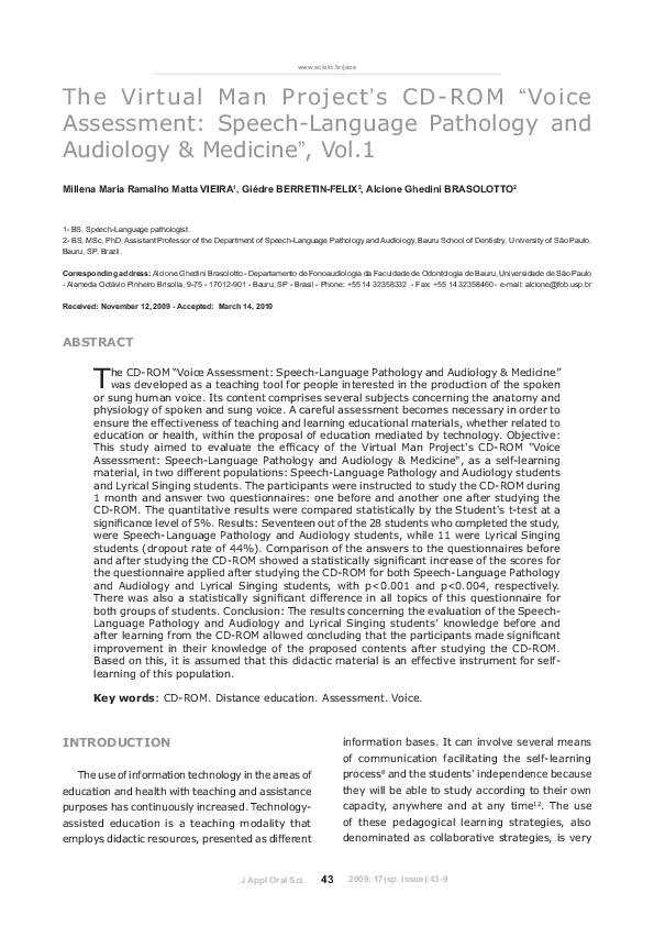 (PDF) The Virtual Man Project's CD-ROM "Voice Assessment: Speech ...