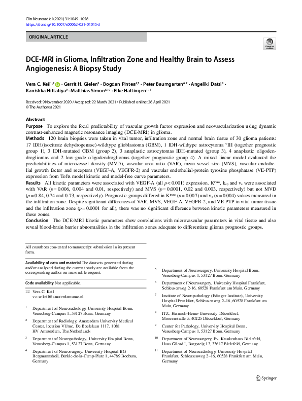 (PDF) DCE-MRI in Glioma, Infiltration Zone and Healthy Brain to Assess ...