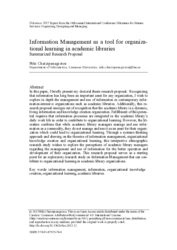 (PDF) Information Management as a tool for organizational learning in ...