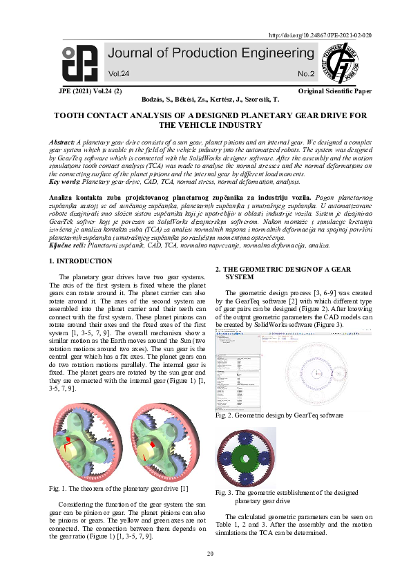 (PDF) Tooth Contact Analysis of a Designed Planetary Gear Drive for the ...