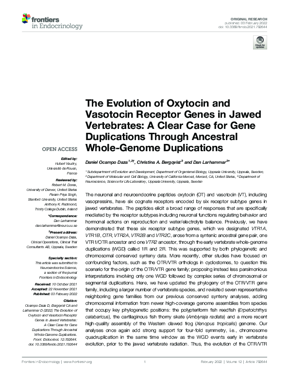 (PDF) The Evolution of Oxytocin and Vasotocin Receptor Genes in Jawed ...