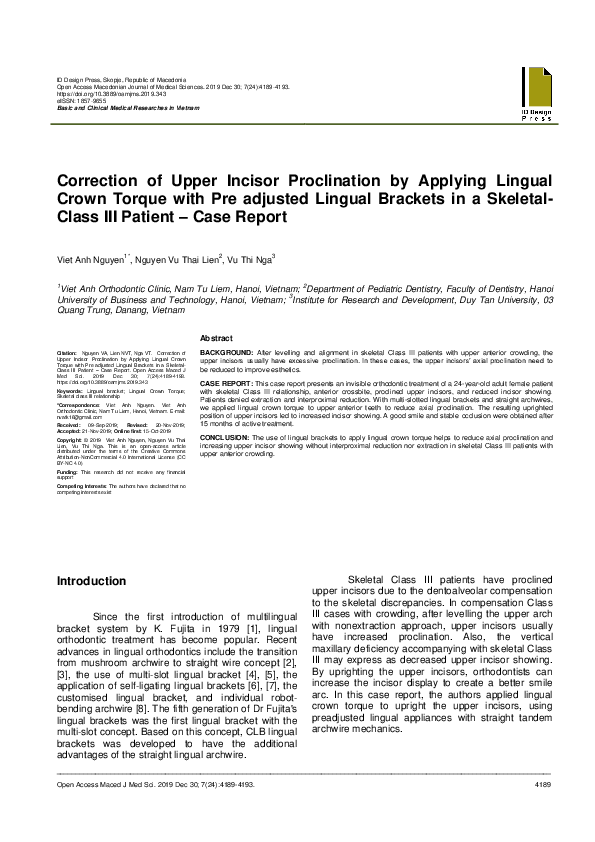 (PDF) Correction of Upper Incisor Proclination by Applying Lingual ...