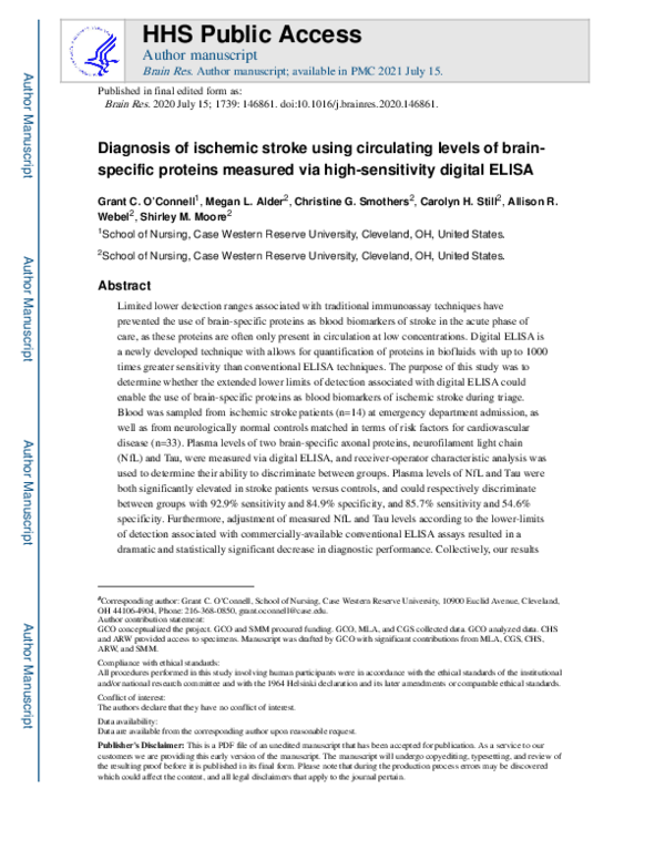 (PDF) Diagnosis of ischemic stroke using circulating levels of brain-specific proteins measured ...