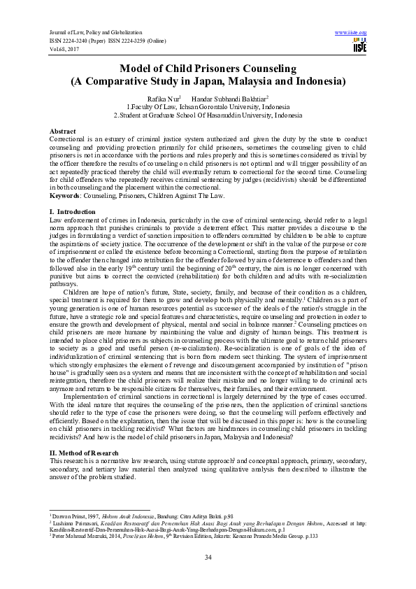 (PDF) Model of Child Prisoners Counseling (A Comparative Study in Japan ...
