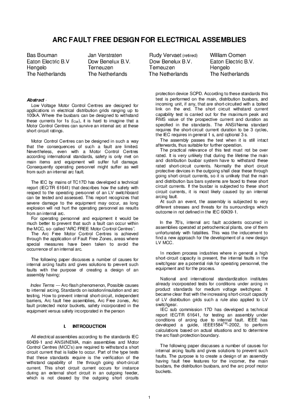 (PDF) Arc Fault Free Design for Electrical Assemblies