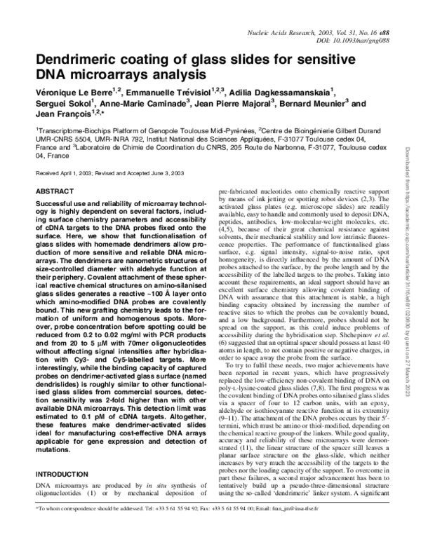 (PDF) Dendrimeric coating of glass slides for sensitive DNA microarrays ...