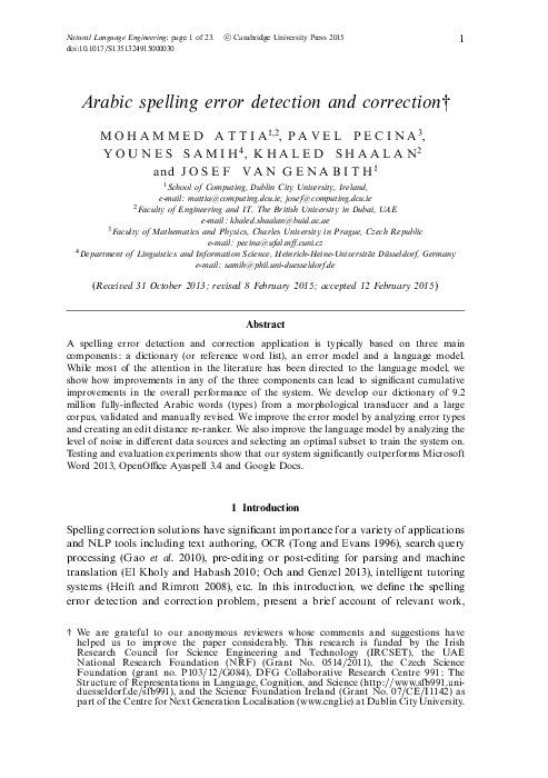 Pdf Arabic Spelling Error Detection And Correction