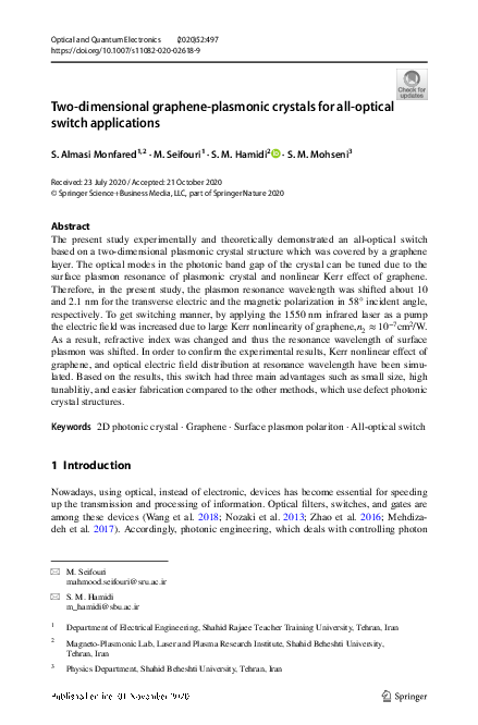 (PDF) Two-dimensional graphene-plasmonic crystals for all-optical switch applications