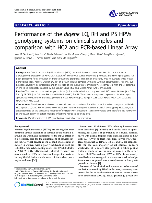 (PDF) Performance of the digene LQ, RH and PS HPVs genotyping systems ...