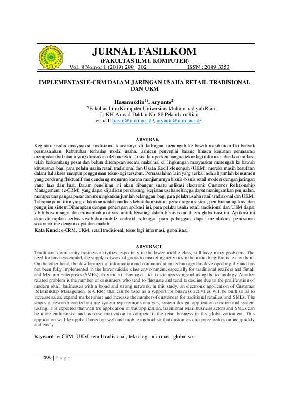 (PDF) Implementasi E-CRM Dalam Jaringan Usaha Retail Tradisional Dan UKM