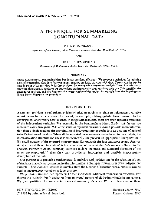 (PDF) A technique for summarizing longitudinal data