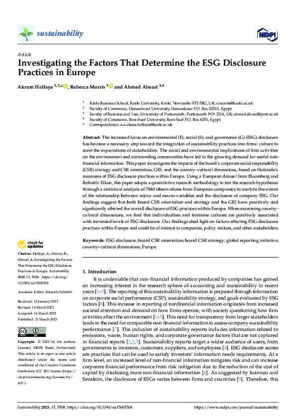 (PDF) Investigating the Factors That Determine the ESG Disclosure ...