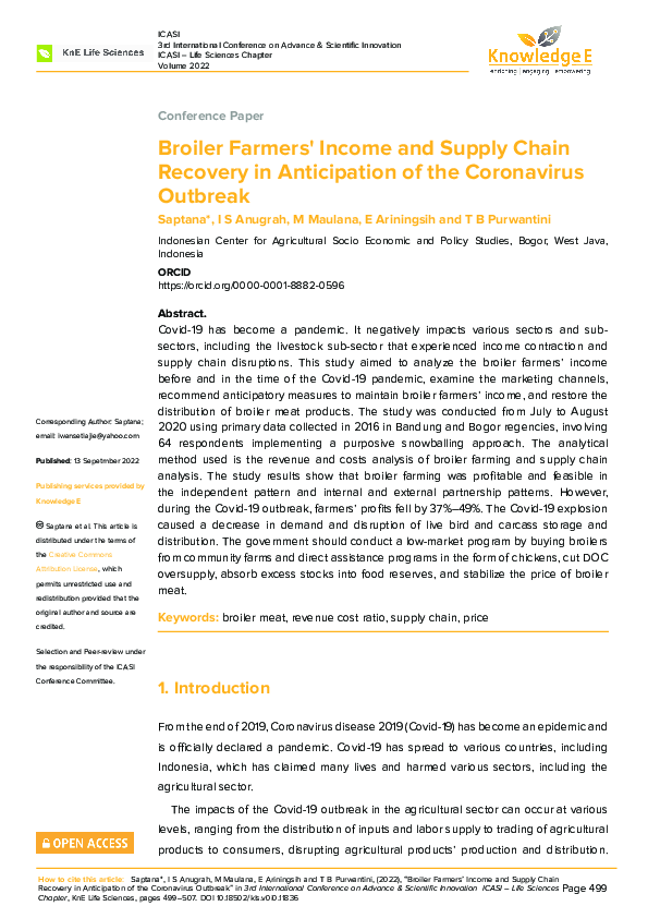 (PDF) Broiler Farmers' Income and Supply Chain Recovery in Anticipation ...