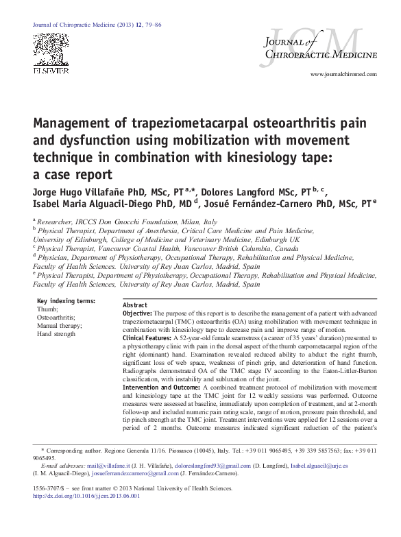 (PDF) Management of trapeziometacarpal osteoarthritis pain and ...