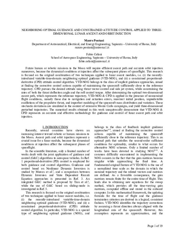 Pdf Neighboring Optimal Guidance And Constrained Attitude Control Applied To Three Dimensional