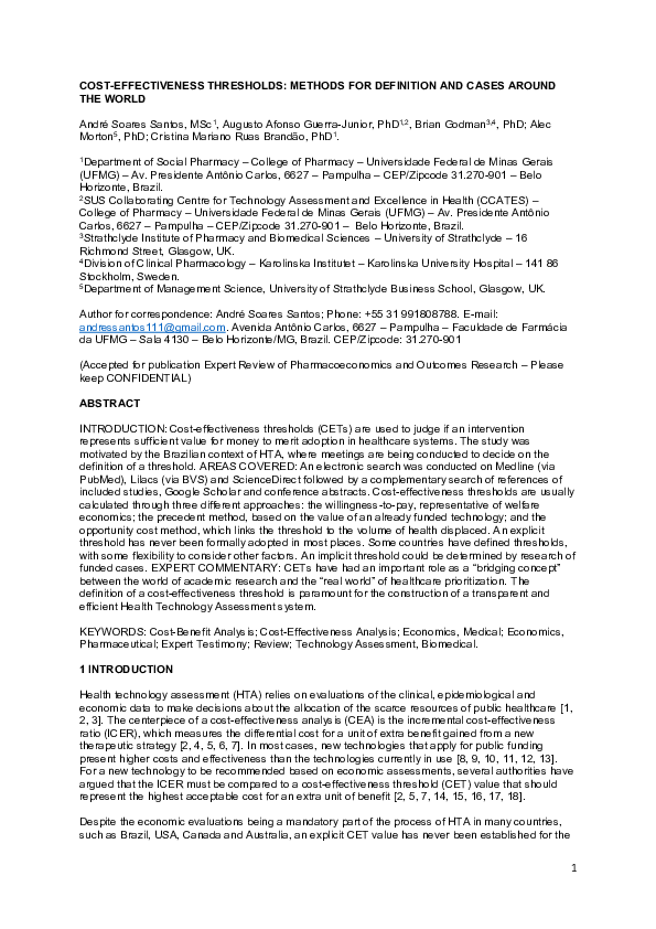 (PDF) Cost-effectiveness thresholds: methods for setting and examples ...