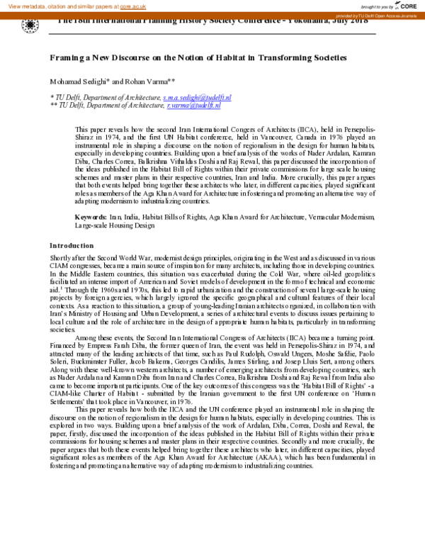 (PDF) Framing a new discourse on the notion of habitat in transforming societies