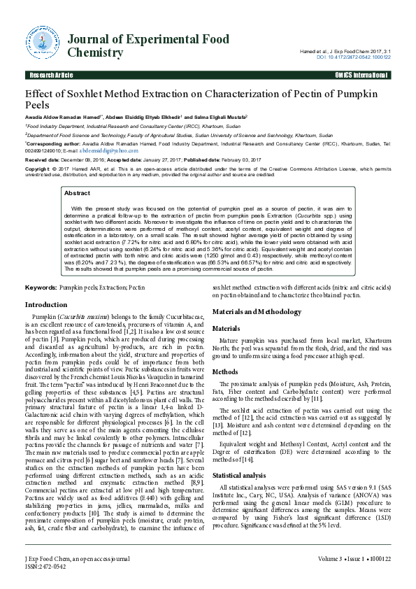 Pdf Effect Of Soxhlet Method Extraction On Characterization Of Pectin