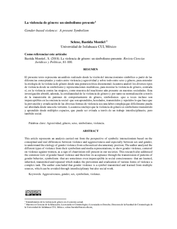 (PDF) Violencia De Género: Un Simbolismo Presente