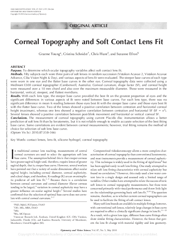 (PDF) Corneal Topography and Soft Contact Lens Fit