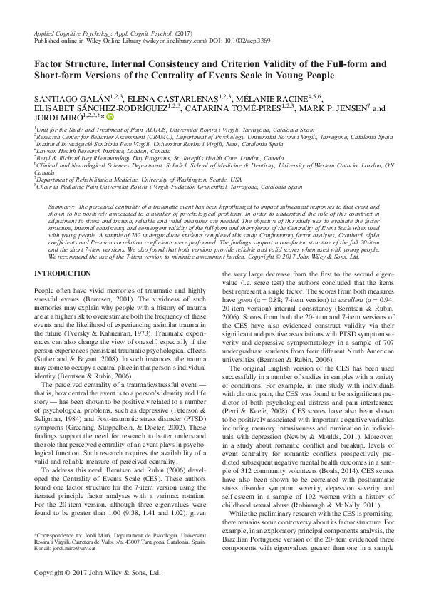 Pdf Factor Structure Internal Consistency And Criterion Validity Of
