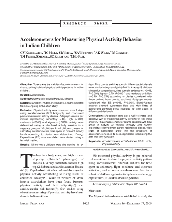 (PDF) Accelerometers for measuring physical activity behavior in Indian ...