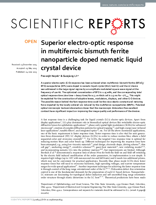 (PDF) Superior electro-optic response in multiferroic bismuth ferrite ...