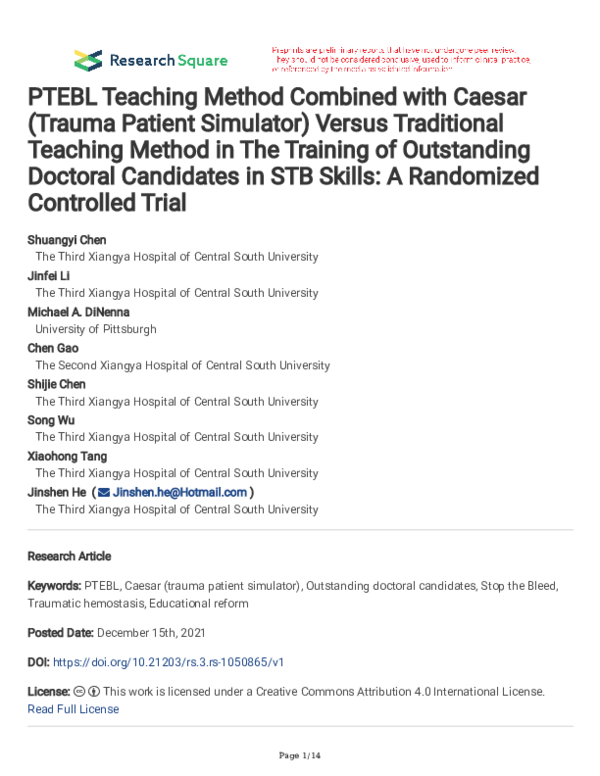 (PDF) PTEBL Teaching Method Combined with Caesar (Trauma Patient ... (PDF) PTEBL Teaching Method Combined with Caesar (Trauma Patient ...
