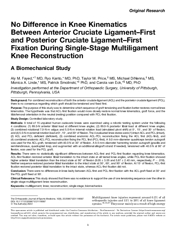 (PDF) No Difference in Knee Kinematics Between Anterior Cruciate ...