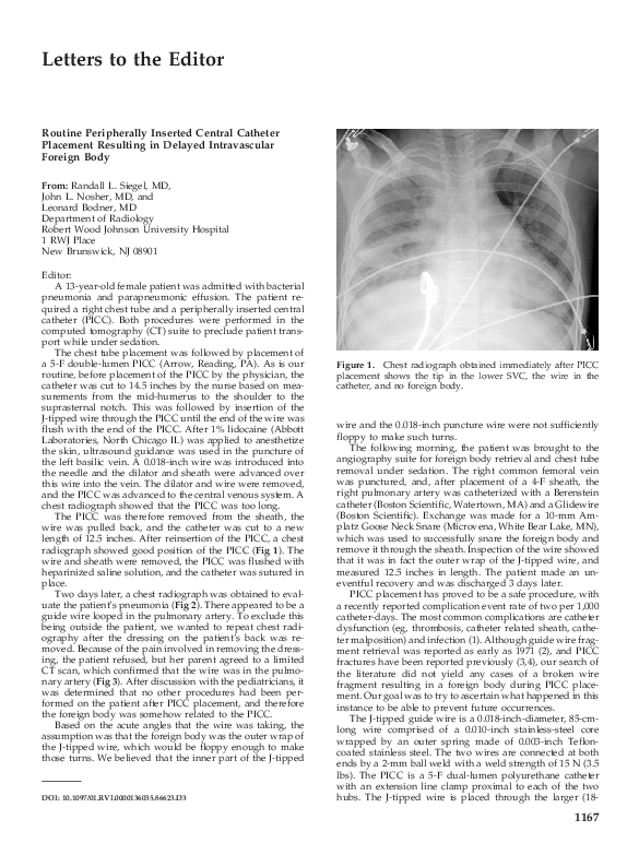 (PDF) Routine Peripherally Inserted Central Catheter Placement ...