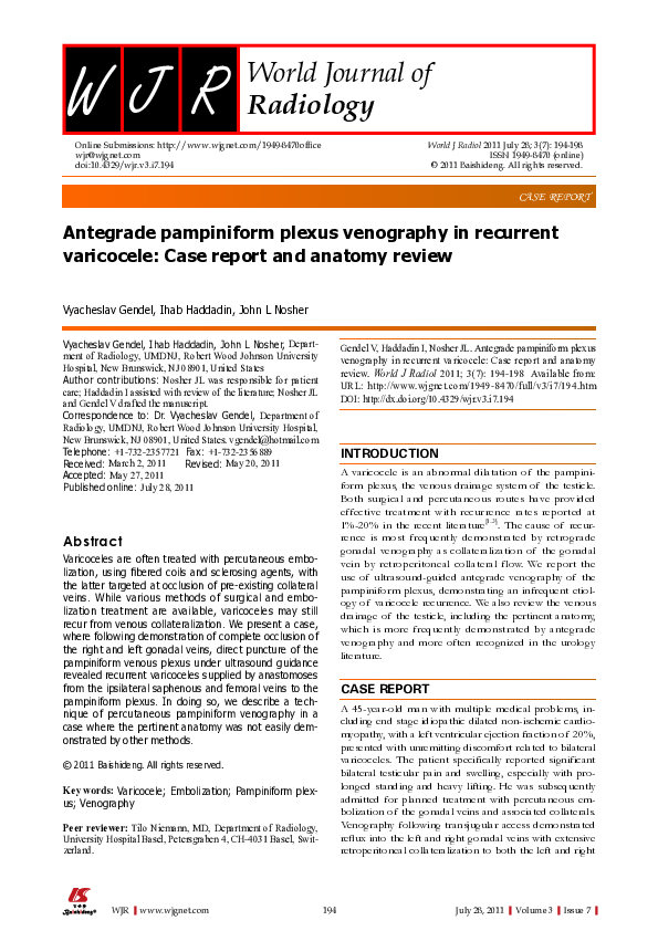 (PDF) Antegrade pampiniform plexus venography in recurrent varicocele ...