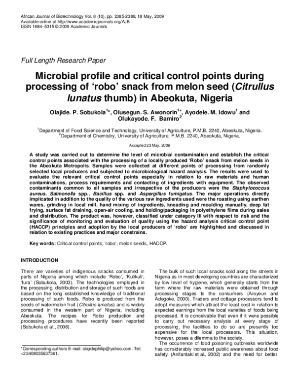 (PDF) Microbial profile and critical control points during processing ...