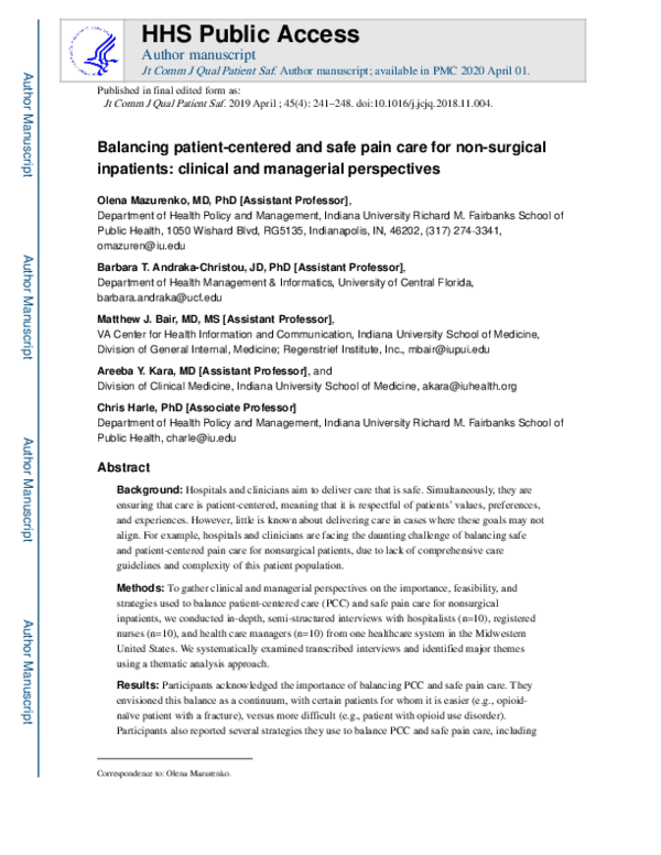 (PDF) Balancing Patient-Centered and Safe Pain Care for Nonsurgical ...