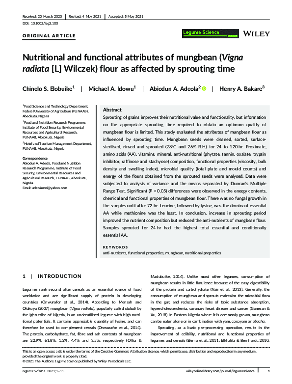 (PDF) Nutritional and functional attributes of mungbean ( Vigna radiata ...
